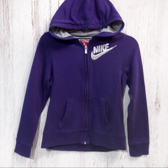 Nike | Jackets & Coats | Nike Purple Silver Logo Zippered Hoodie Jacket ...